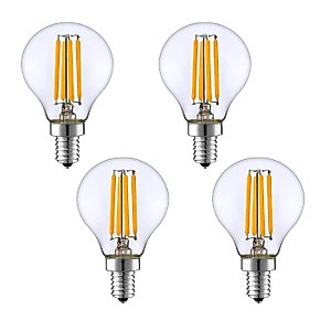 Lxcom Lighting E14 4W LED Filament Bulb Dimmable Vintage Edison Candle Light Bulb 4 Pack 2700K Warm White G45 Clear Glass Globe Lamp 400LM 40W Equivalent, AC 110V