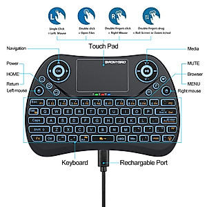 PONYBRO (Newest Version) Backlit Mini Wireless Keyboard with Touchpad Mouse Combo QWERTY Keypad,Rechargeable Handheld Keyboard Remote for Smart TV,Android TV Box,Xbox,Raspberry Pi,PC