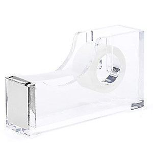 Silver Acrylic Lucite Bundle | Premium Stapler, Tape Dispenser, Scissors, Staple Remover, & Ruler Gift Set | Clear Stationery & Desk Accessories | Modern, High End, Chic, Luxury Office Goods