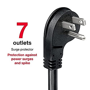 Rocketfish 7-Outlet/2-USB Wall Tap Surge Protector Strip - Provides Protection & Convenient Mobile Phone Charging - Black