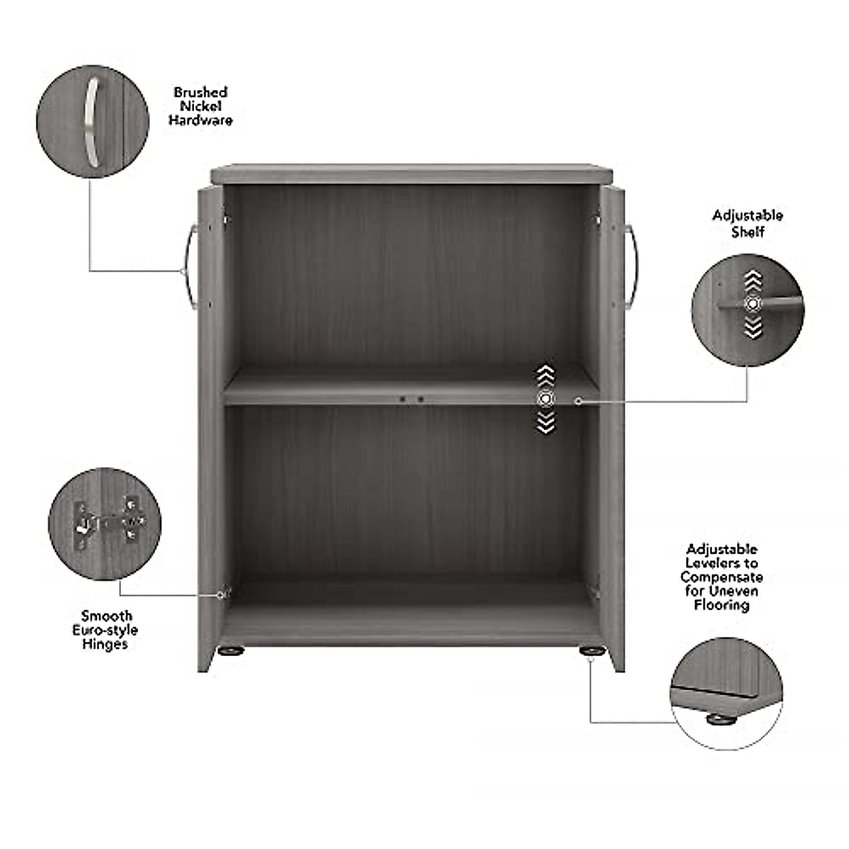 Bush Business Furniture Universal Floor Storage Cabinet with Doors and Shelves, Platinum Gray
