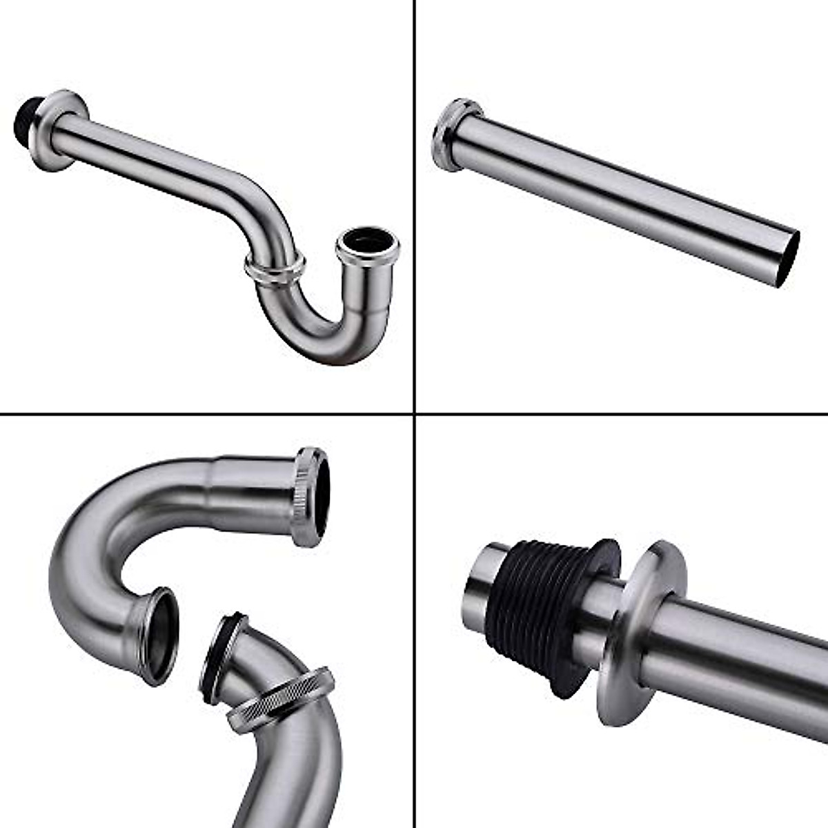 Orhemus Brass P Trap, 1 1/4 Bathroom Basin Sink Waste Trap Drain Kit with Flange and Slip Joint Extension Tube Drain Tailpiece, Adjustable Height, Brushed Nickel Finish