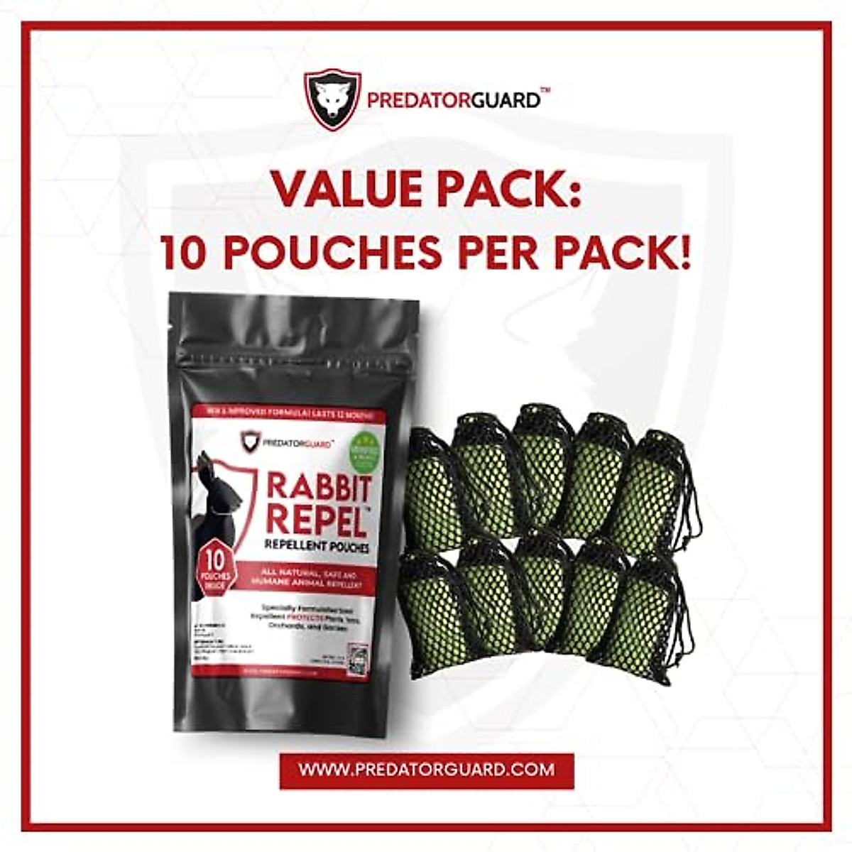 Predator Guard Rabbit Repellent Outdoor Plants Pouches - Stop Rabbits, Deer, and Rodents from Eating Plants Gardens and Vegetables - 10 Pack Lasts 12 Months - All Natural Ingredients