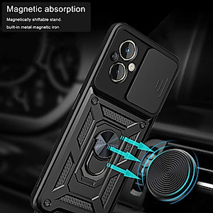 Ysnzaq Military Grade Heavy Duty Shockproof Phone Case for OnePlus Nord N20 5G, Sliding Window Lens Protection with Magnetic Car Bracket Phone Cover for OnePlus Nord N20 5G SJ Red