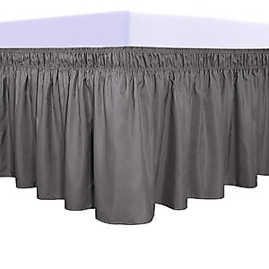 PureFit Wrap Around Ruffled Bed Skirt with Adjustable Elastic Belt - 14 Inch Drop Easy to Put On, Wrinkle Free Bedskirt Dust Ruffles, Bed Frame Cover for Queen, King and C-King Size Beds, Dark Gray