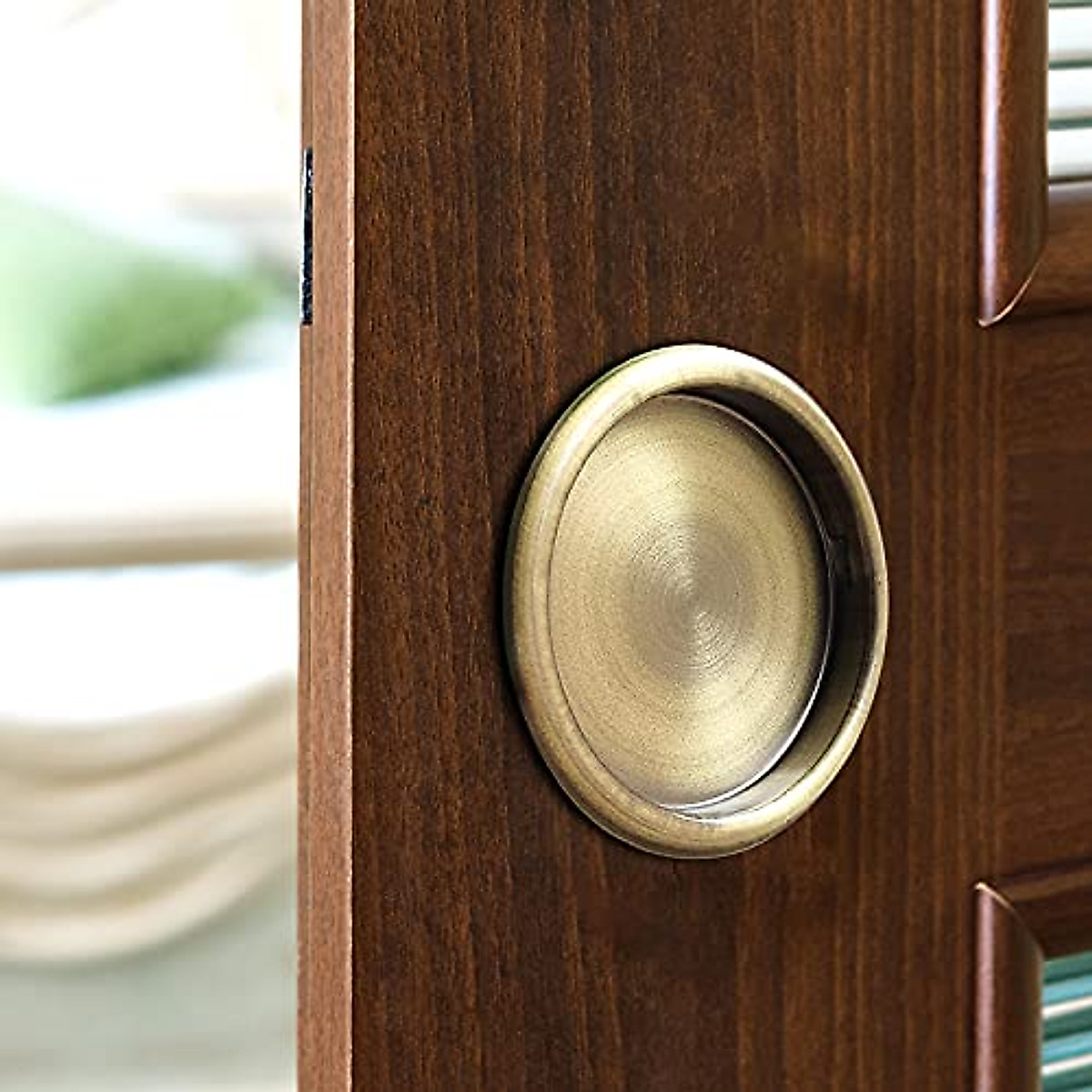 6PCS Closet Door Finger Pull: 2-1/8" Easy Snap-in Circular Closet Door Pulls Recessed, No Nails Needed, Perfect for Pocket Door, Sliding Door, Bi-Pass Door, Cabinet Door (Antique Brass)