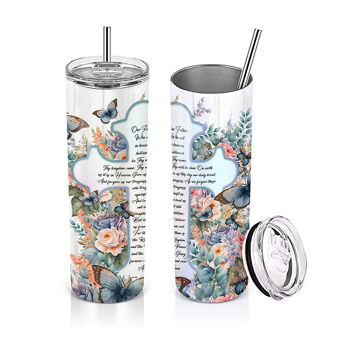 CERMELUS The Lord's Prayer 20oz Skinny Tumbler, Stainless Steel Double Wall Insulated Cup With Lid And Straw Multi, Bible Christian Tumbler, Gifts for Women, Mom, Daughter, Friends