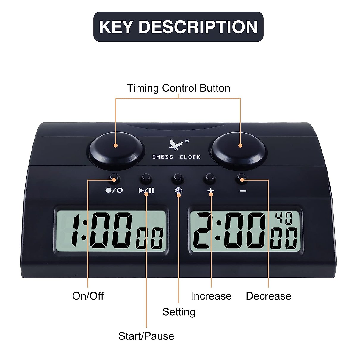 LEAP Chess Clock Professional Chess Timer with Indicator Light and Alarm Clock Features Great for Chess, I-GO, Chinese Chess and Other Board Games（PQ9902C）
