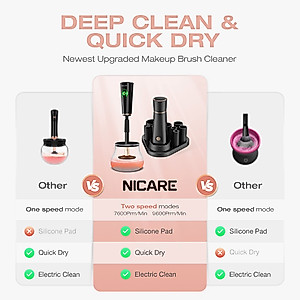 NICARE Makeup Brush Cleaner and Dryer Machine, Electric Cosmetic Automatic Brush Spinner with 8 Size Rubber Collars, Wash and Dry in Seconds, Deep Cosmetic Brush Spinner for Brushes