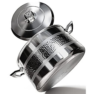 Dalstrong Stock Pot - 8 Quart - The Avalon Series - 5-Ply Copper Core Cookware - Cooking Pot - Hammered Finish Sauce Pot - Premium Silver Pots and Pans - Dutch Oven Pot with Lid & Pot Protector