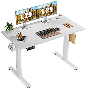 Sweetcrispy Standing Desk Adjustable Height, 48inch Electric Sit Stand up Desk for Home Office, Modern Rising Work Table for Computer Laptop, Lift Gaming Desk Sturdy Ergonomic Workstation, White