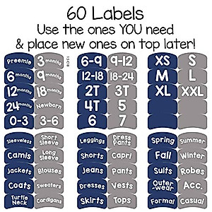 6 Adult or Baby Boy Nursery Clothing Size Closet Dividers Navy Gray Arrows (Fits 1.5" Rod)