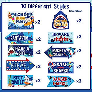 20 Pieces Shark Party Decorations Signs Funny Shark Zone Party Supplies Shark Decorations Shark Week Decorations Welcome Shark Design Decor for Boys Kids Birthday Party Ocean Shark Theme Party