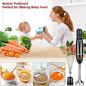 iCucina 4-in-1 Variable Speed Immersion Hand Blender, Powerful 400W DC Motor, One Button Operation Smart Stick Blender with Whisk, Beaker, Chopper attachments, Black