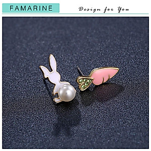 Easter Earrings White Rabbit Bunny Carrot Stud Earrings Crystal Pearl Cute Funny Earring