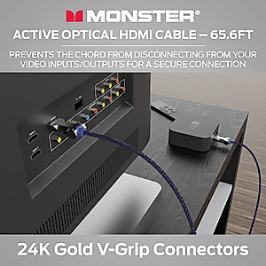 Monster M-Series Active Optical Lightwave Cable Certified Premium HDMI 2.1-48 Gbps Cable with Aluminum Extrusion Connector, V-Grip, Duraflex Protective Jacket - Supports 8K @ 60HZ, 4K @ 120HZ, 65.6 FT