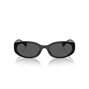 Ralph by Ralph Lauren Women's RA5306U Universal Fit Oval Sunglasses, Shiny Black/Dark Grey, 55 mm