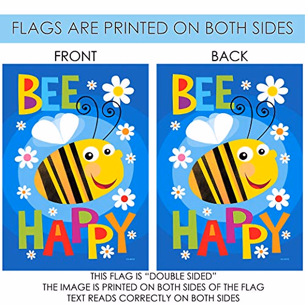 Toland Home Garden 1112312 Bee Happy Spring Flag 12x18 Inch Double Sided Spring Garden Flag for Outdoor House Positive Flag Yard Decoration