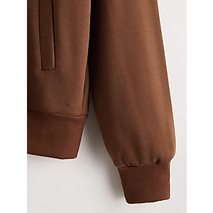 WDIRARA Women's Zip Front Drawstring Hoodie Pullover Long Sleeve Casual Sweatshirt Top Brown L