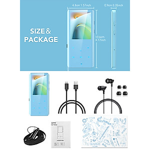 MP3 Player with Bluetooth 5.3, AGPTEK A19X 2.4" Curved Screen Portable Music Player with Speaker Lossless Sound with FM Radio, Voice Recorder, Built in 32GB, Supports up to 128GB, Blue