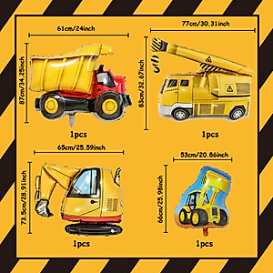 Construction Birthday Party Supplies 2 year Old, 9Pcs Construction Balloons Set with Gold Number 2 Balloons, Large Construction Truck Mylar Foil Balloons Set for Boys 2nd Birthday Party Supplies Decor