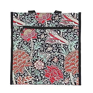 Signare Tapestry Black Shopping Tote Bag with William Morris The Cray Design