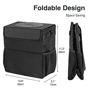 Ryhpez Car Trash Can with Lid - Car Trash Bag Hanging with Storage Pockets, Leak-Proof Collapsible Garbage Bin for Car(3.2 Gallon/12L)