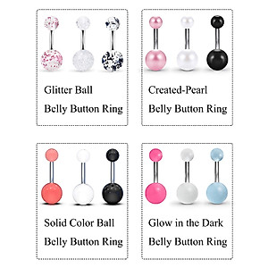 Ftovosyo 12PC Belly Button Rings Banana Barbells 14G Surgical Steel Bar Mix Color Body Piercing Jewelry for Women Pink Black