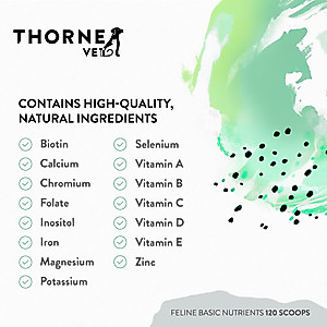 ThorneVet Feline Basic Nutrients - Multivitamin and Mineral Powder Health Supplement for Cats of All Ages - with Amino Acids, Omega 3 Fatty Acids & Probiotics - Tasty Beef Liver Flavor - 120 Scoops