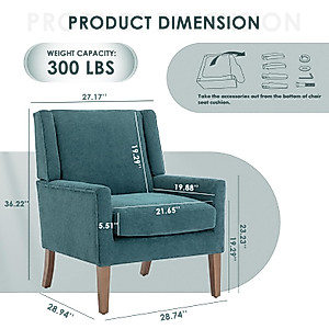 COLAMY Modern Wingback Living Room Chair, Upholstered Fabric Accent Armchair, Single Sofa Chair with Lounge Seat and Wood Legs for Bedroom/Office/Reading Spaces, Teal