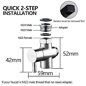 Tecmolog Faucet Diverter Valve Brass Kitchen Sink Faucet Valve Splitter with Aerator and Male Threaded Adapter M22 x M24 Chrome, SBA021E