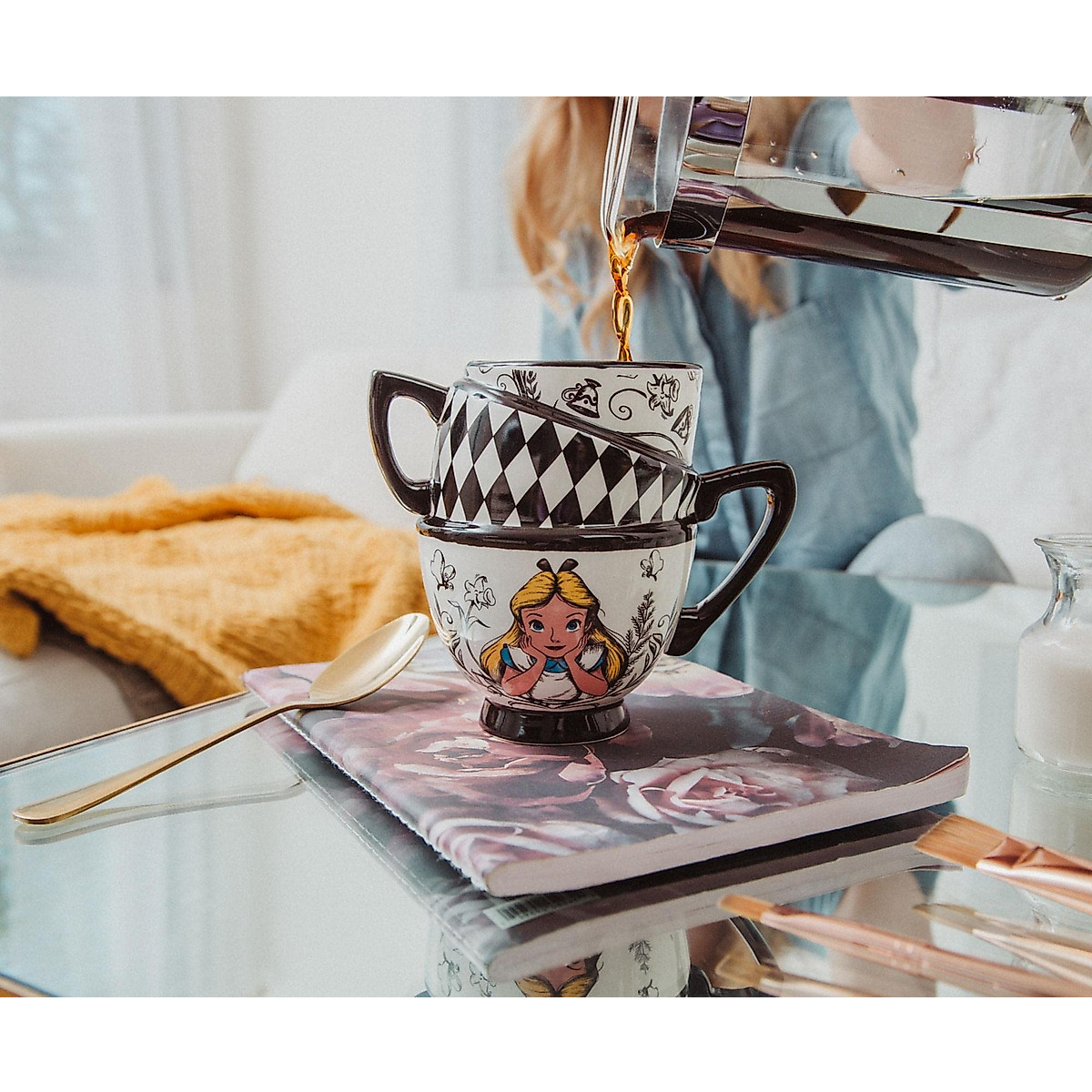 Disney Alice in Wonderland Monochrome Stacked Teacups Sculpted Ceramic Mug