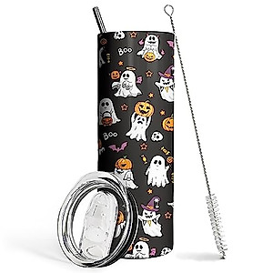 Ceovfoi Halloween Tumbler with Lid and Straw Ghost Boo Witch Ghost Pumpkin Coffee Travel Mug Cup,Witch Goth Decor Halloween Gifts For Women