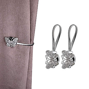 Sumnacon 2 Pcs Crystal Curtain Magnetic Tiebacks - Decorative Curtain Clips Buckle with Stretchy Wire Rope, Sparkling Drapery Holdsbacks for Home Office Decor
