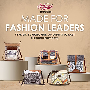 SIXTEASE Crossbody Bag for Women Vintage Style Genuine Leather, Upcycled Canvas, Rug, or Hair On - Cross Body Womens Bags with Inside Zipper Pockets - Paisley