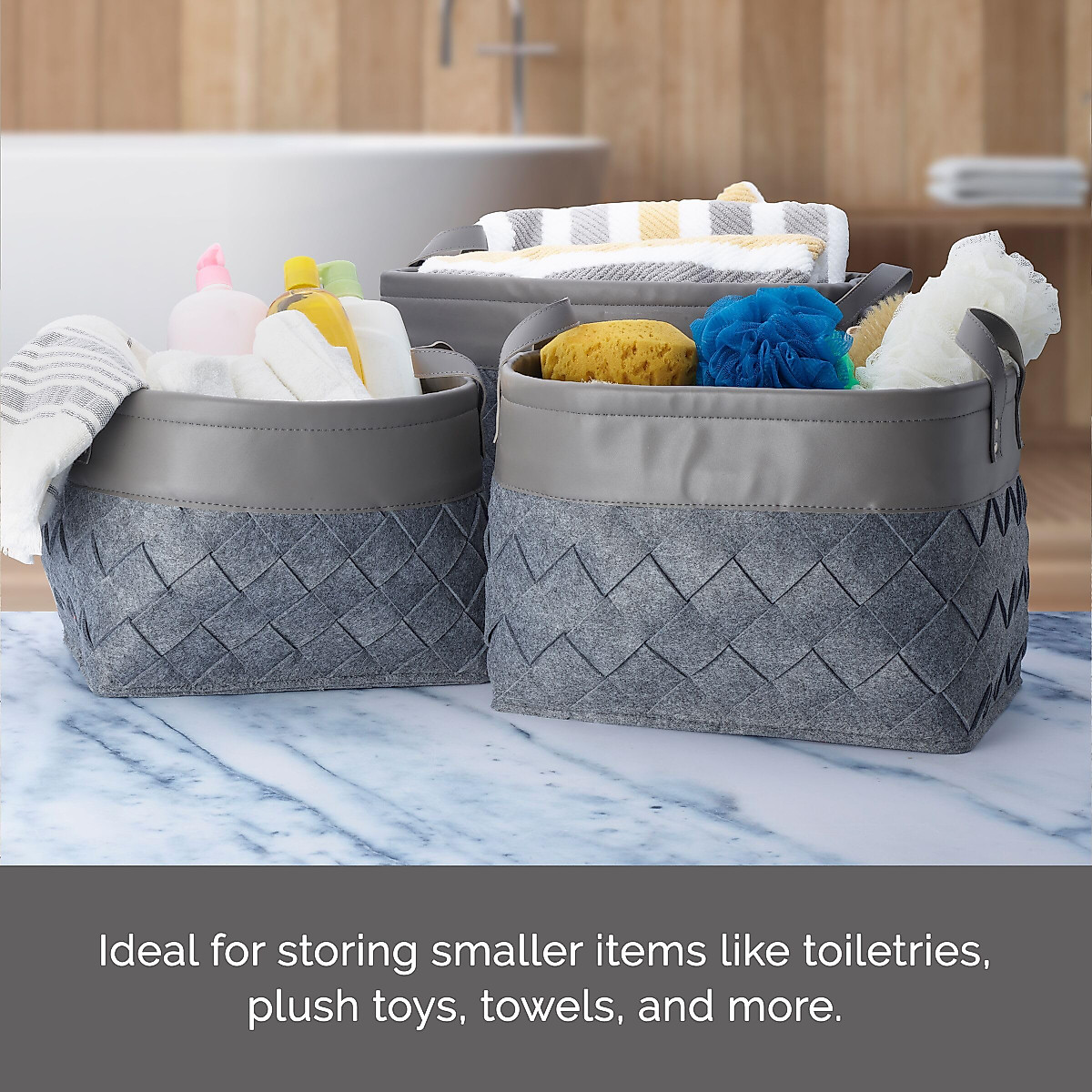 Elements Nested Felt Baskets, 3-Piece, Charcoal