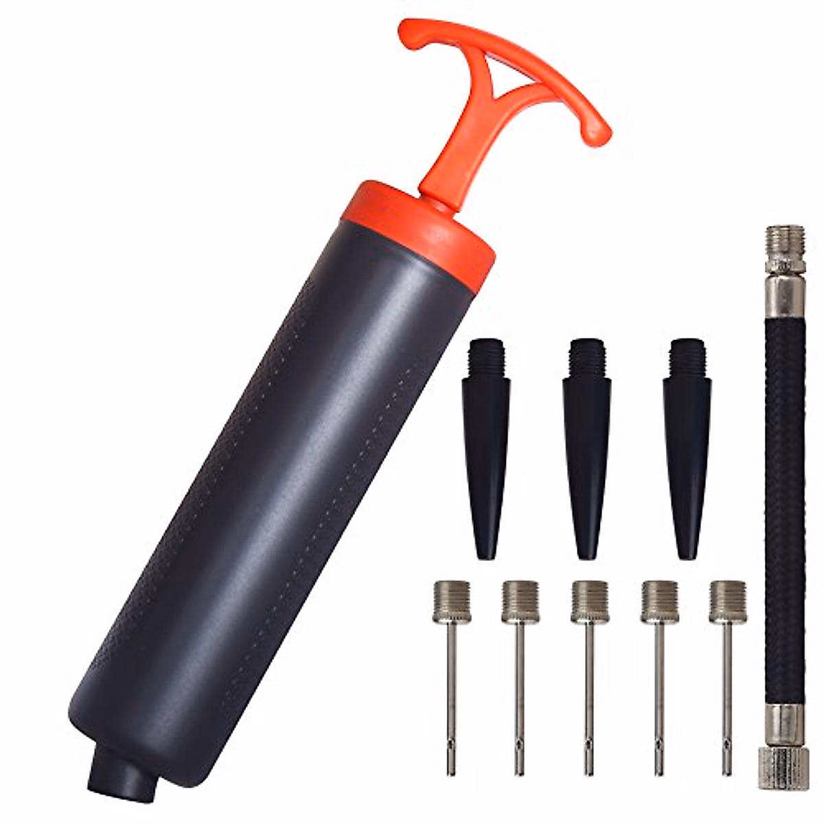 SKOLOO 8" Ball Pump Hand Air Inflator Kit for Soccer,Basketball,Volleyball,Water Polo Ball,Rugby,Exercise Sports Ball,Balloon,Needle,Nozzle,Extension Hose Included