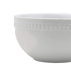 Everyday White by Fitz and Floyd Beaded 26 Ounce Porcelain Soup Cereal Bowls, Set of 4