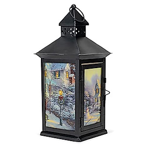 Thomas Kinkade Night Before Christmas Metal Holiday Flameless LED Lantern, Black, 13.5 Inch