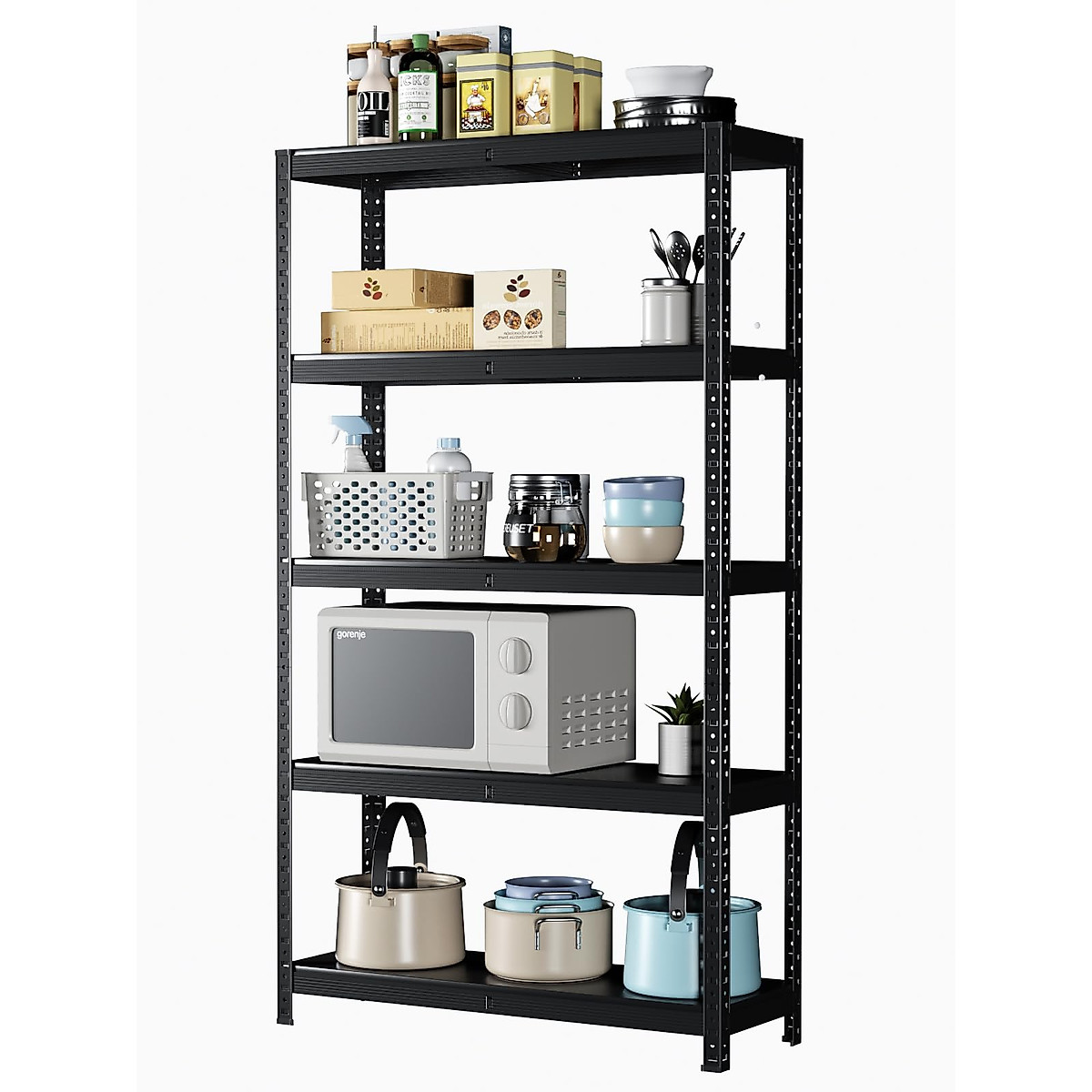 5-Tier Adjustable Metal Storage Shelves,Heavy Duty 1750 lbs Capacity Shelving,Waterproof Rust-Resistant Tool-Free Assembly Multi-Functional Garage Shelves Utility Shelf Rack 15.75"Dx31.5"Wx72"H