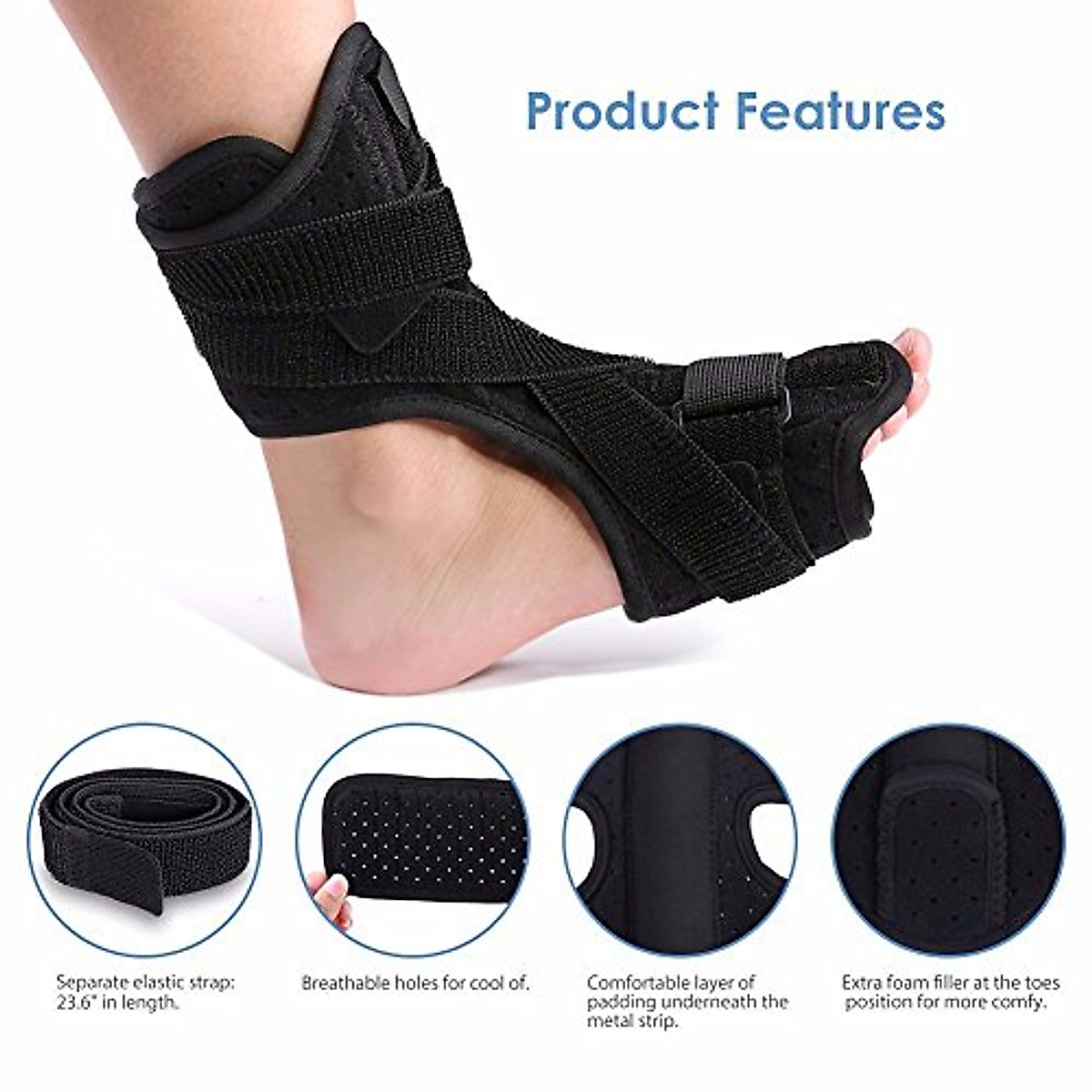 Night Splints for Plantar Fasciitis Dorsal Night Splint Foot Orthosis Stabilizer Foot Drop Ankle Splint Support Spiky Massage Ball