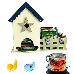 ECOGREDA Tea Bag Organizer for Tea Box, Fun Housewarming Gift,Wooden Tea Bag Holder with Garden, Tea Storage for Tea Bags, Sugar, Sweeteners and Small Items