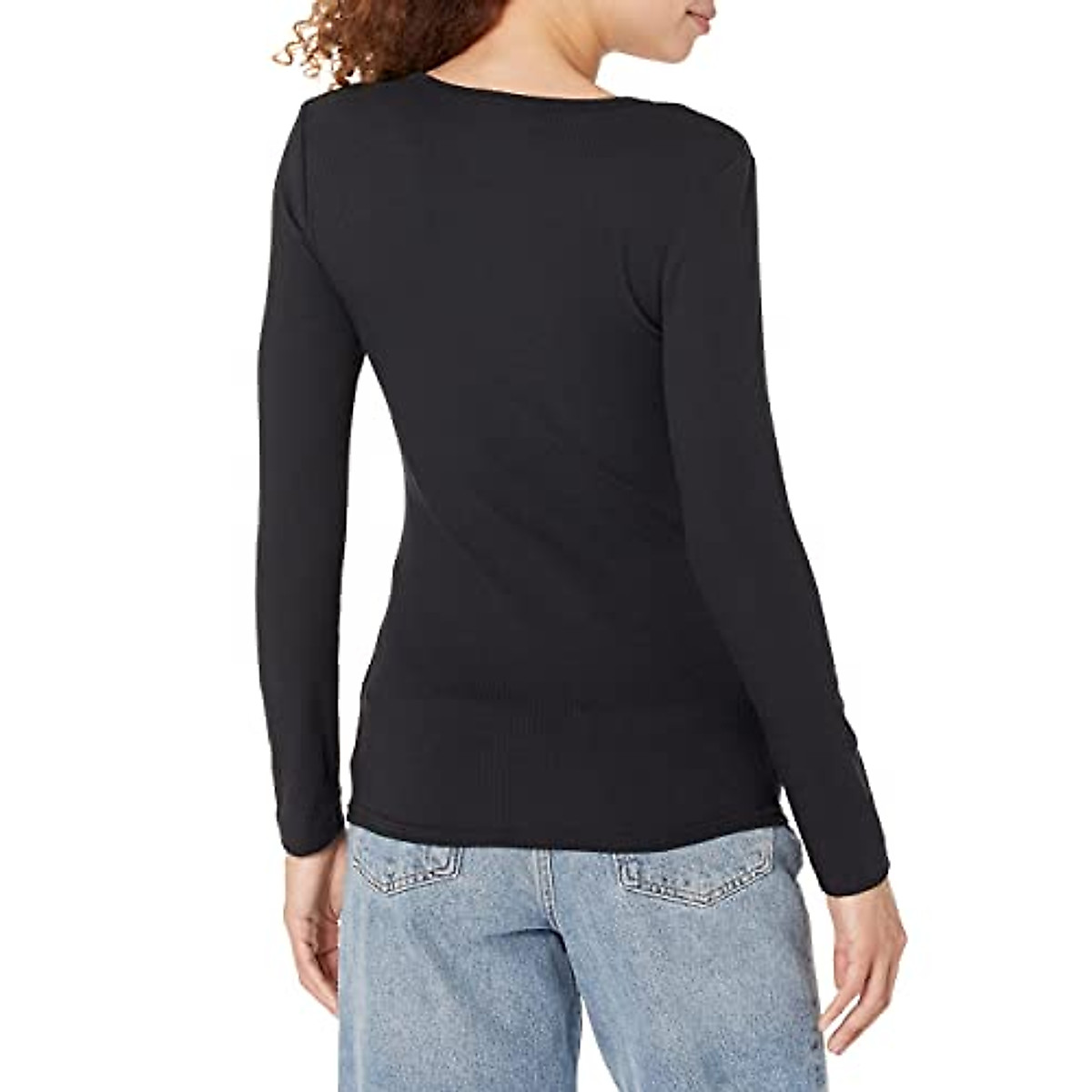 Amazon Essentials Women's Slim-Fit Long Sleeve Rib Knit Crew Neck Top (Available in Plus Size), Pack of 2, Black, X-Large