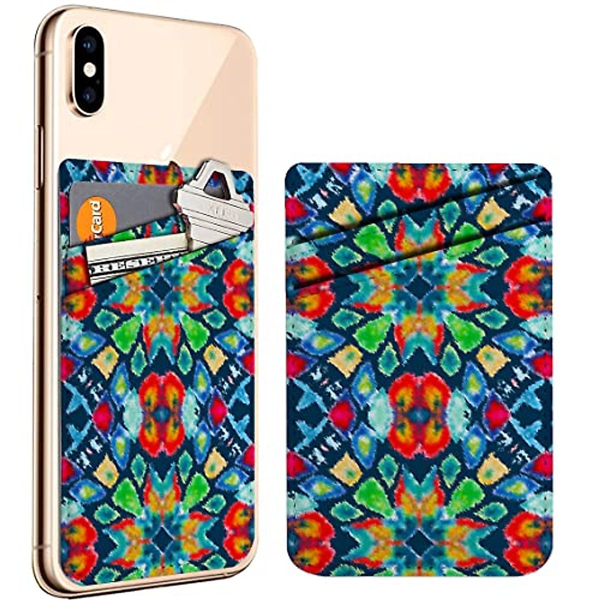 Diascia Pack of 2 - Cellphone Stick on Leather Cardholder ( Ethnic Boho Ornament Pattern Pattern ) ID Credit Card Pouch Wallet Pocket Sleeve