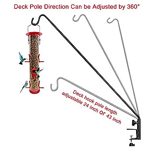 ERYTLLY Heavy Duty Deck Hook, Extensible and Adjustable Deck Hook with 2" Non Slip Horizontal Clamp for Hanging Bird Feeder, Plants, Suet Baskets,Wind Chimes,Lanterns and More