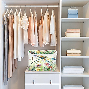 senya Baskets Collapsible Storage Bins with Lids, Dragonfly Wildflowers Painting Storage Boxes Clothes Baskets for Organizing, B06D22020