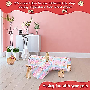 Bunny Tunnel 3 Way Rabbit Tunnel Collapsible Bunny Hideout Small Animal Activity Tunnel Toys for Rabbits Bunny Guinea Pigs Chinchilla Kitty