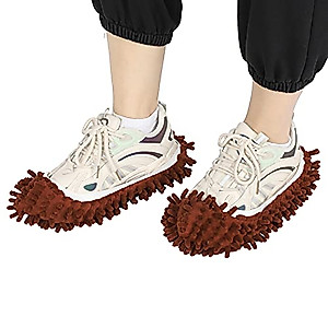 Mop Slippers Shoes Cover, 10Pcs Chenille Mop Slippers Multifunction Floor Cleaning Shoes Dust Cleaner Accessory(Tan)