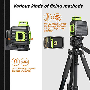 Huepar Cross Line Laser Level, Green 360° Horizontal and Two Vertical Lines, Self-Leveling Alignment Multi Line Laser Tool, Li-ion Battery with Type-C Charging Port & Hard Carry Case Included - B21CG