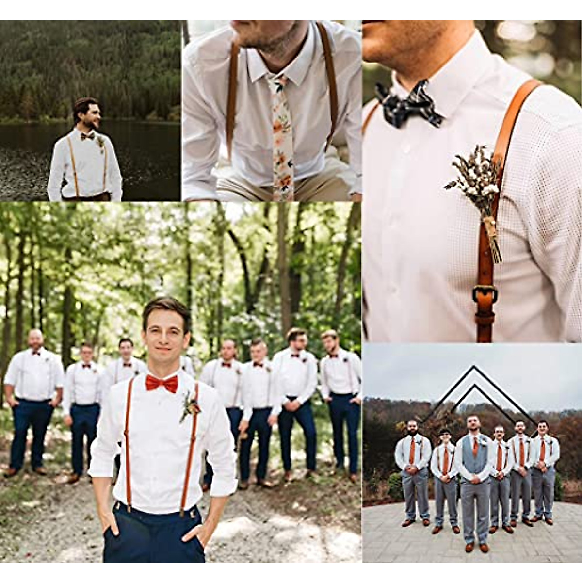 PAHVRION Mens Suspenders X Back Design Leather Suspenders Adjustable Brown Braces Groomsmen Gift for Wedding